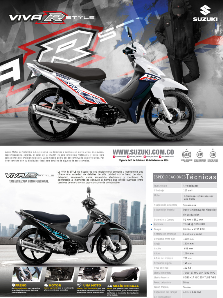 Especificaciones Suzuki Viva R Style 2024 | PDF | Motocicleta ...