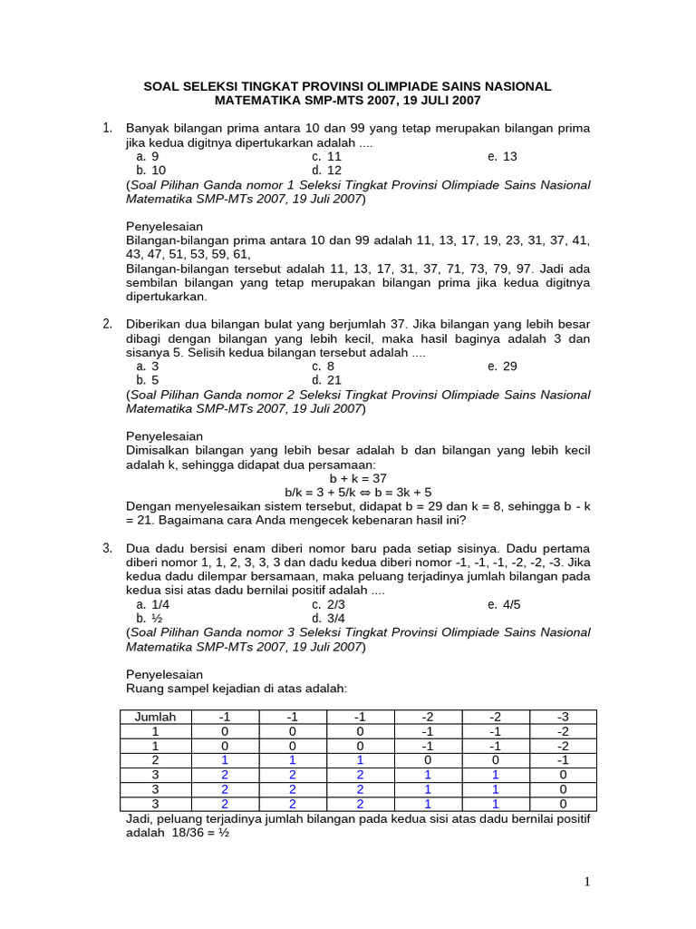 2007 1 Osn SMP Provinsi | PDF