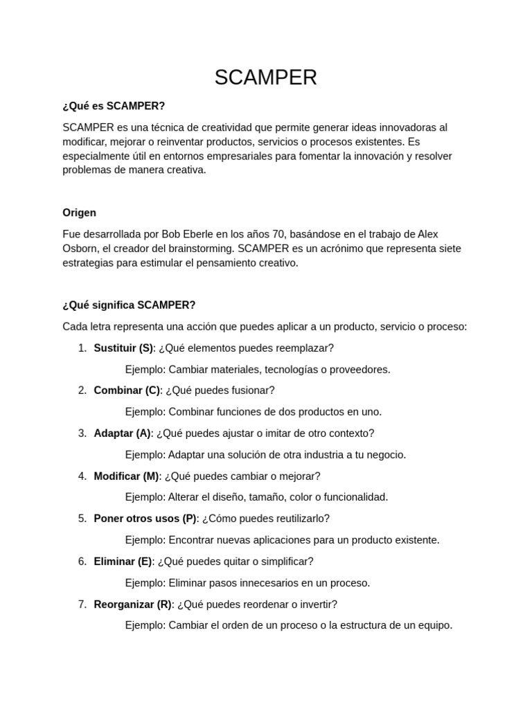 SCAMPER | PDF | Innovación | Creatividad