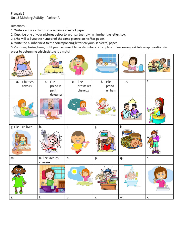 French Matching Activity Instructions | PDF
