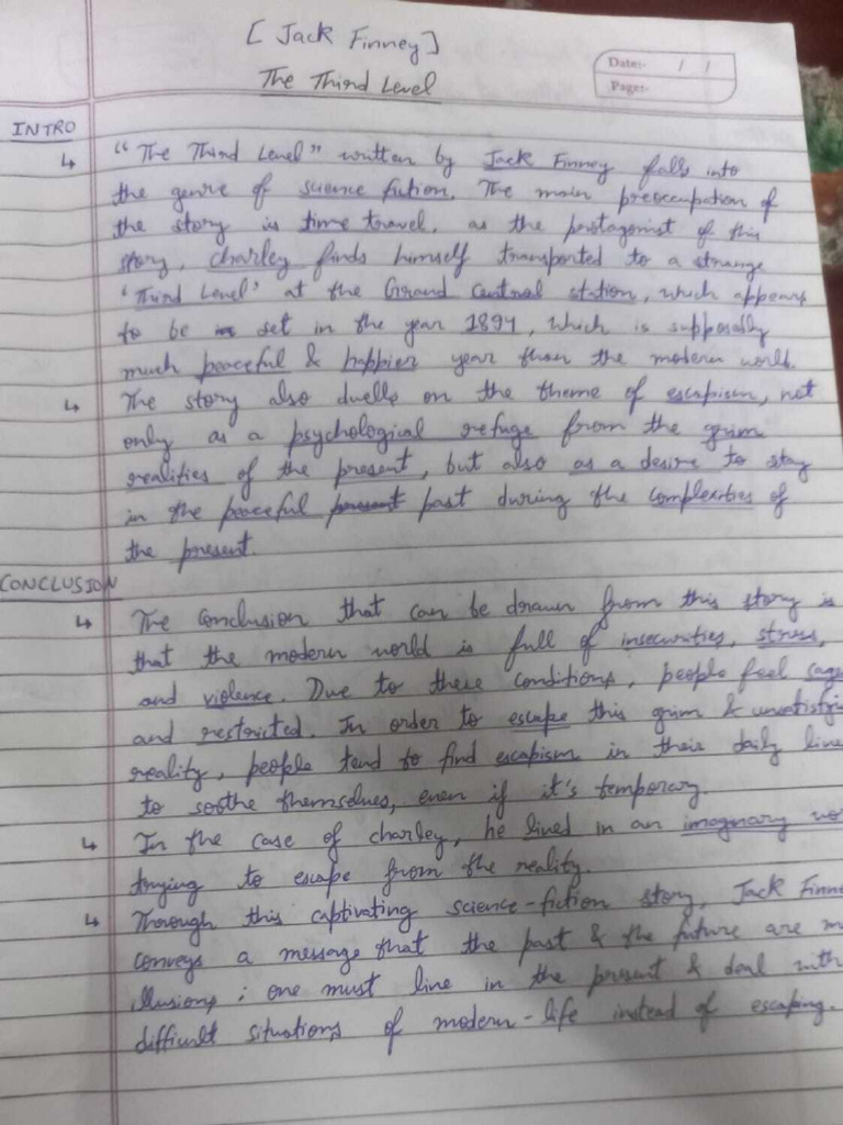 The Third Level Notes - English, Class 12th CBSE | PDF