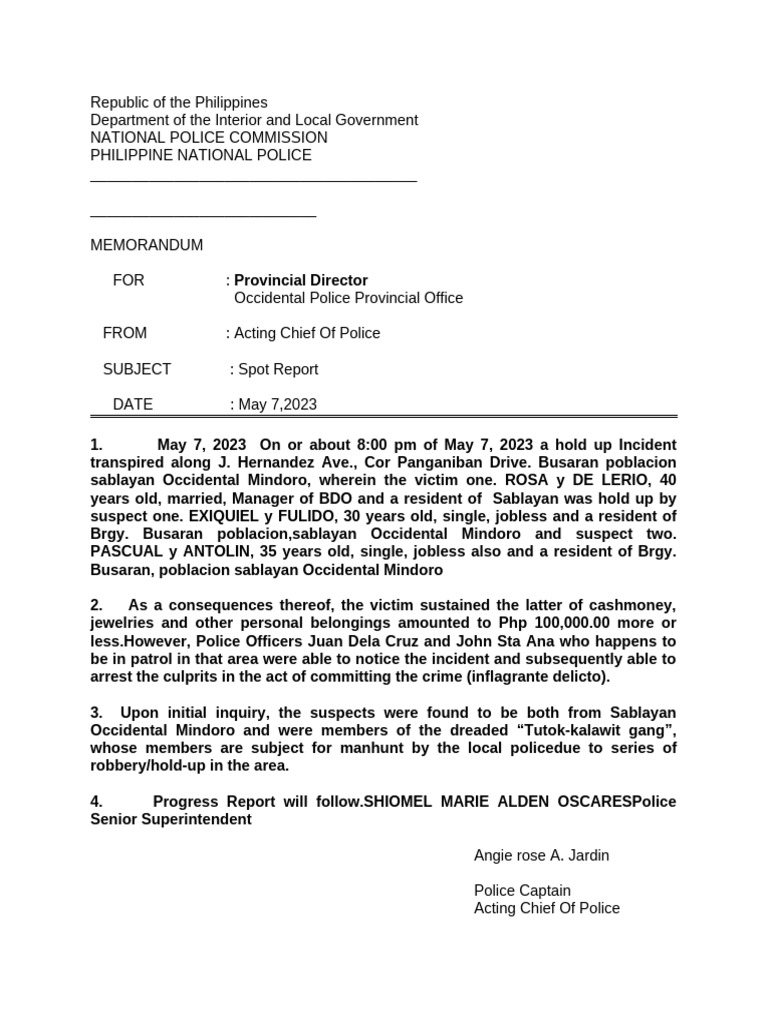 Sample Format of Spot Report | PDF