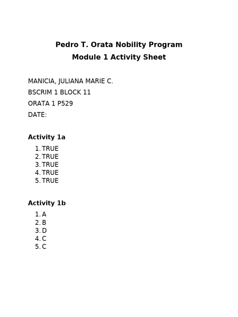 Pedro Orata Module 1 Activity Sheet of Manicia | PDF