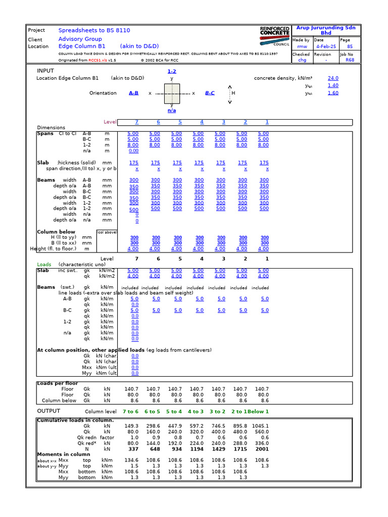 RCC51 v1-5 Column Load Take-down & Design | PDF | Building Engineering | Mechanical Engineering