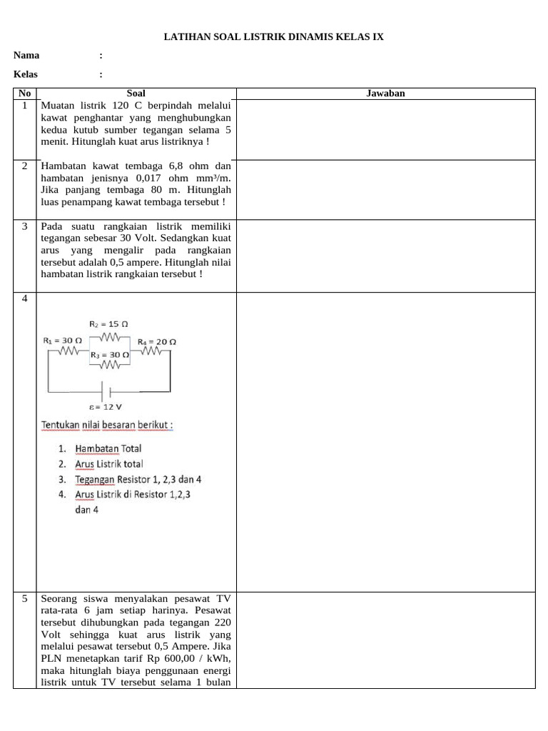 LATIHAN SOAL LISTRIK DINAMIS KELAS IX | PDF
