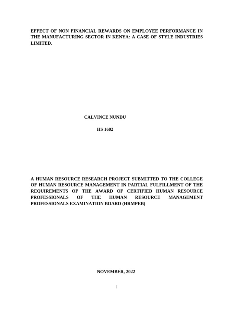 Effectct of Non Financial Rewards on Employees Performance-Calvince ...