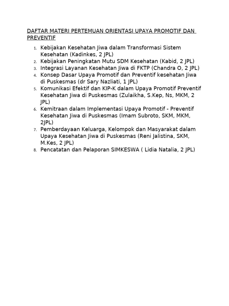 Upaya Promotif dan Preventif Kesehatan Jiwa | PDF