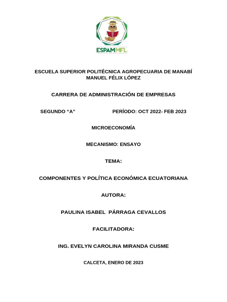 Componentes y Política Económica Ecuatoriana-Paulina Isabel Párraga ...