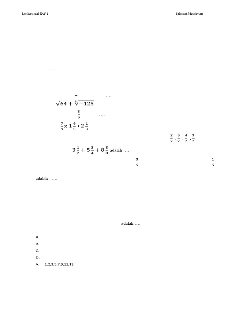 Latihan Soal Math 7 Pas 1 | PDF