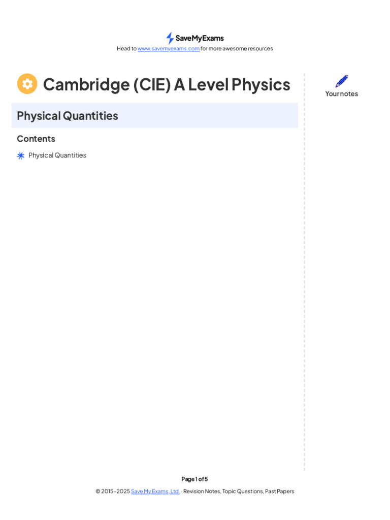 A Level Physics: Physical Quantities Guide | PDF | Mass | Quantity