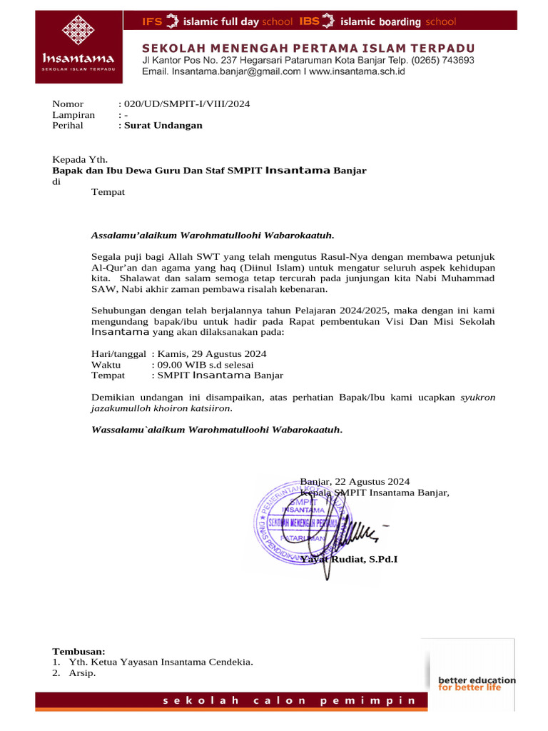 Surat Undangan Visi Misi | PDF