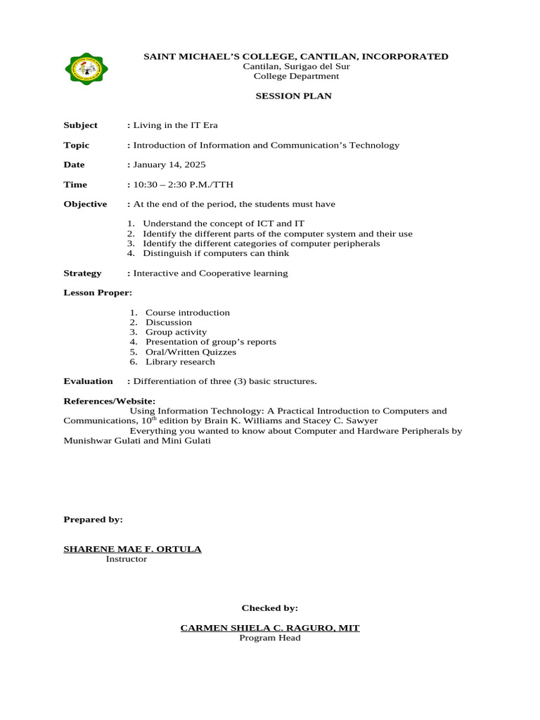 SESSION PLAN | PDF | Internet Of Things | Information