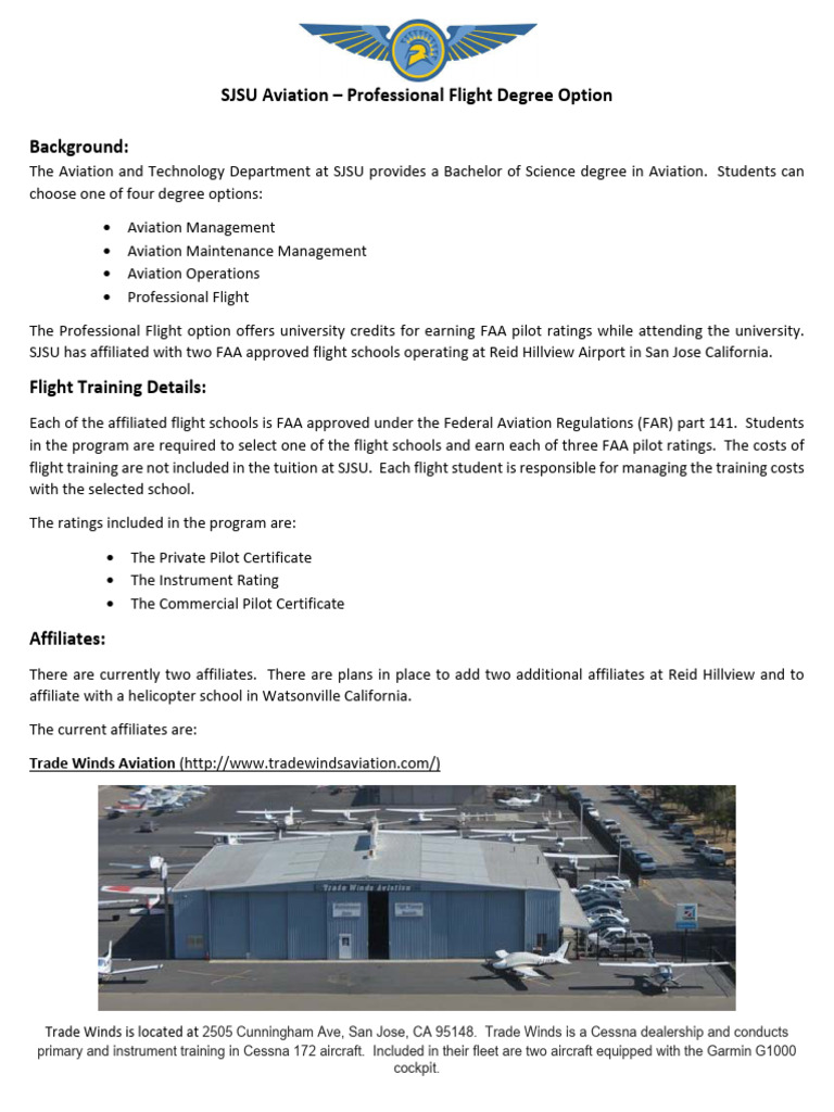 SJSU Professional Flight Degree Overview | PDF | Flight Instructor | Aviation