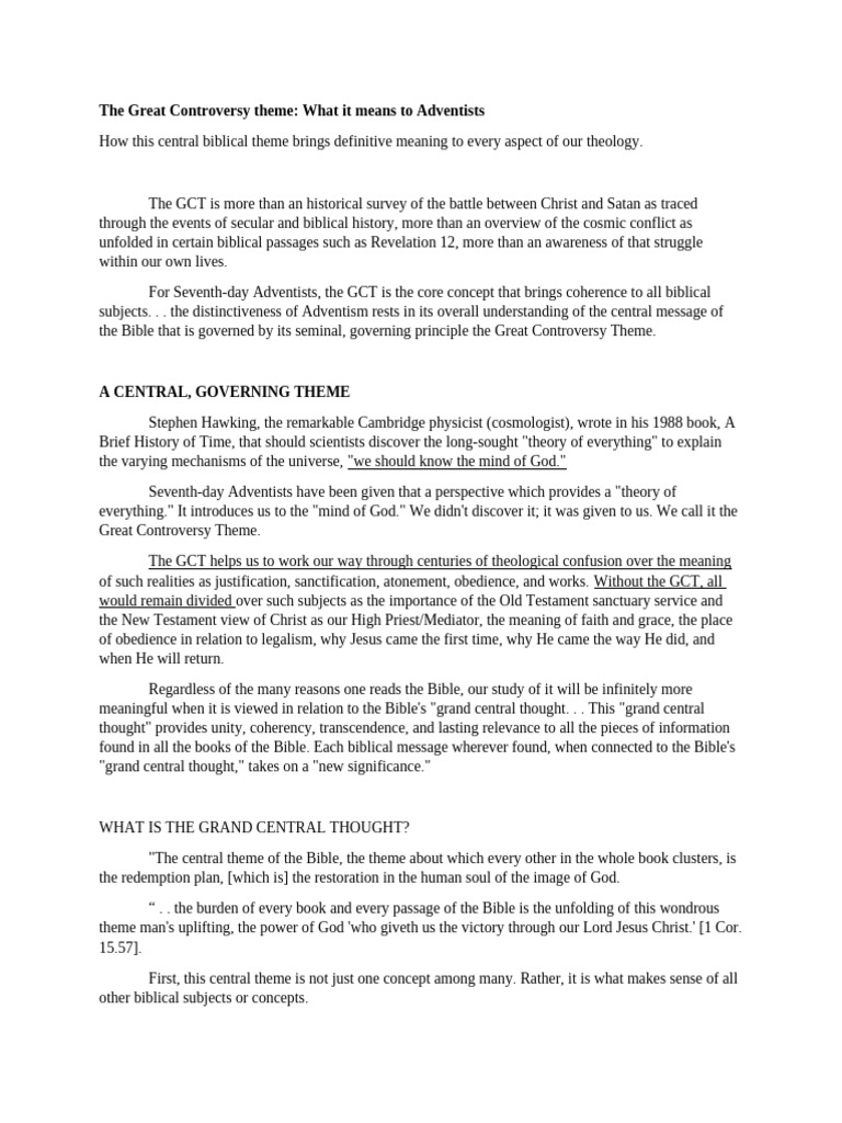 The Great Controversy theme | PDF | Seventh Day Adventist Church | Jesus