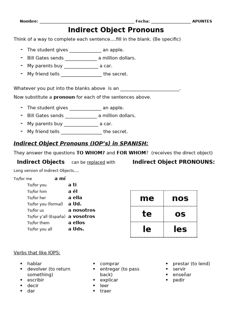 Pronombres de Objeto Indirecto | PDF