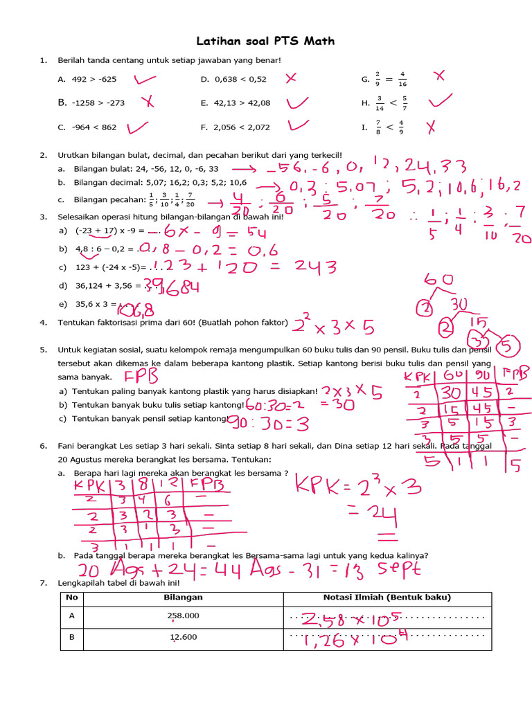 Latihan Soal PTS Matematika Kelas VII | PDF