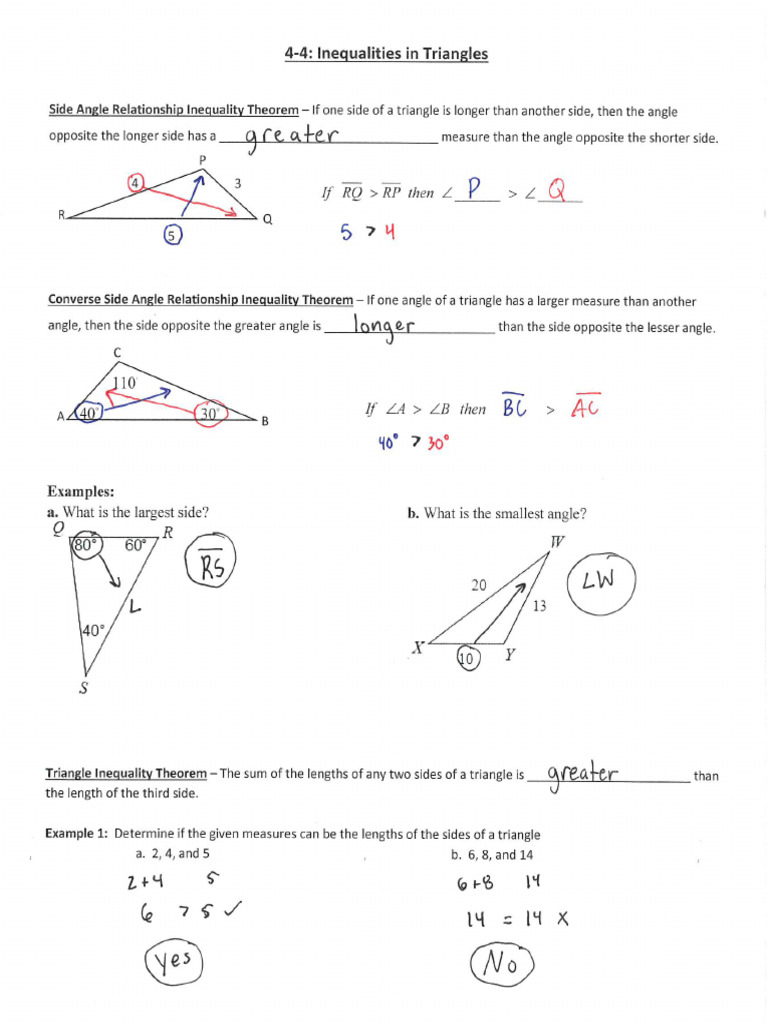 4-4 Honors Notes Key | PDF