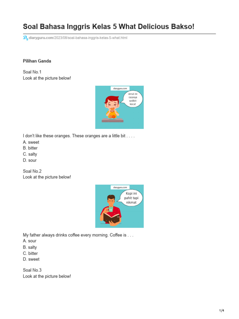 Soal Bahasa Inggris Kelas 5 What Delicious Bakso | PDF