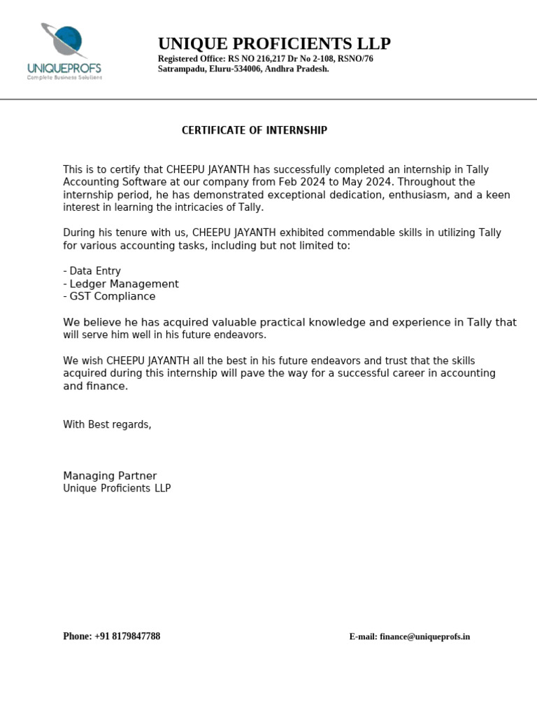 Jayanth Internship-1 | PDF