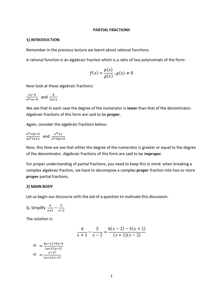 Understanding Partial Fractions | PDF | Mathematical Concepts ...