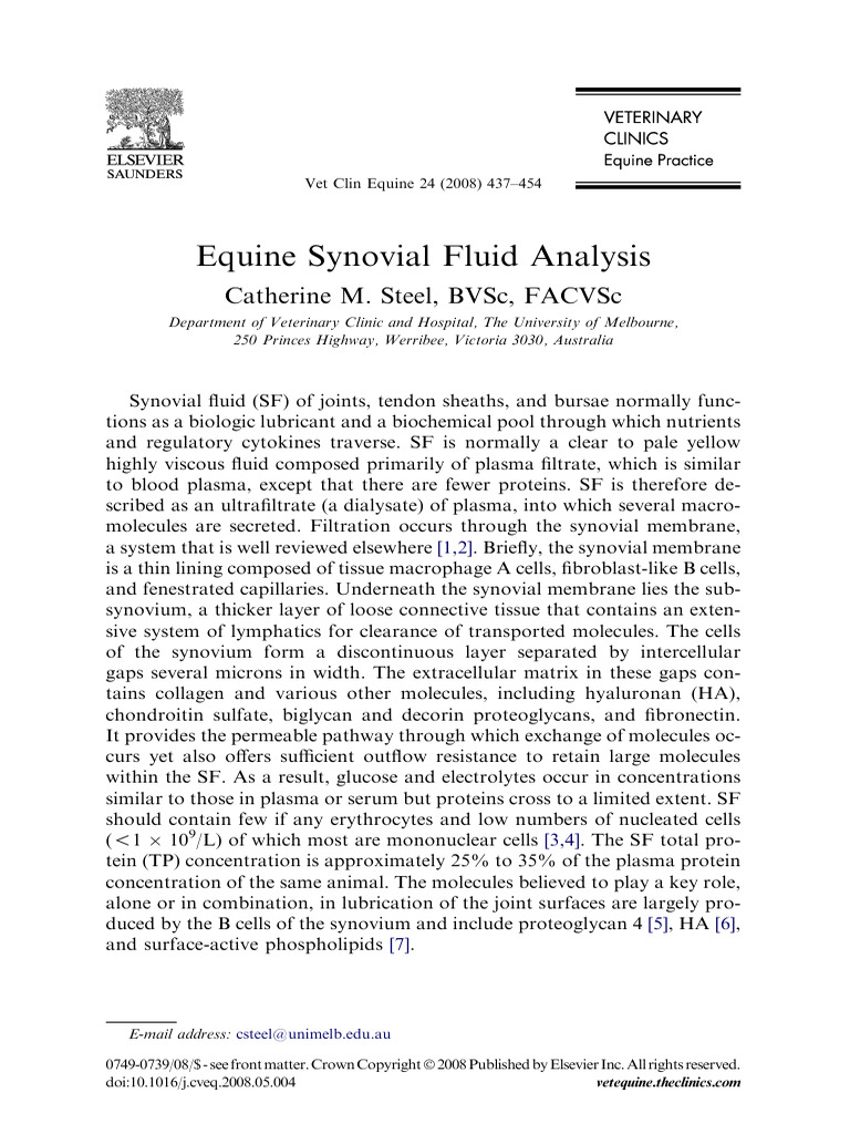 Equine Synovial Fluid Analysis | PDF | Sepsis | Medical Specialties