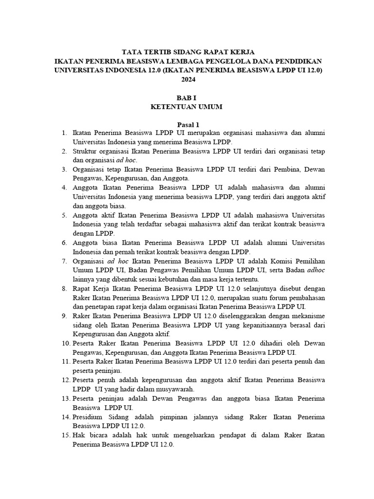 Draft Tata Tertib Raker LPDP UI 2024 | PDF