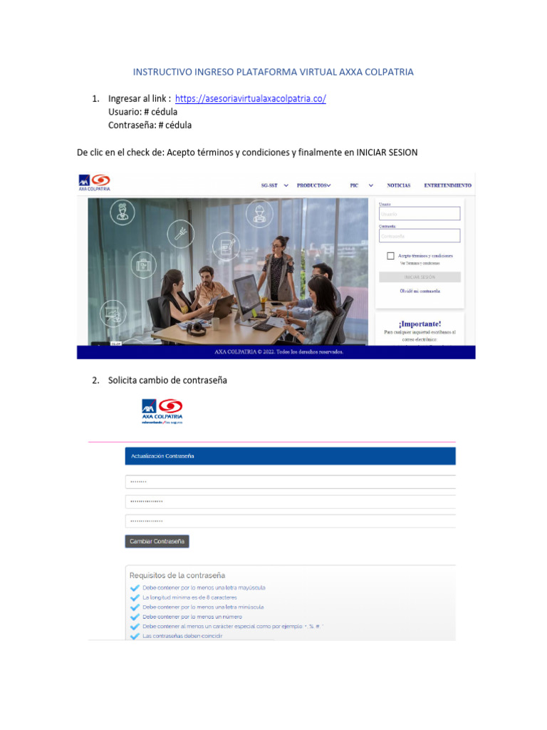 Instructivo Ingreso Plataforma Virtual Axxa Colpatria | PDF