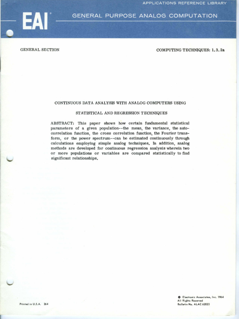 1.3.2a Continuous Data Analysis With Analog Computers Using Statistical and Regression ...