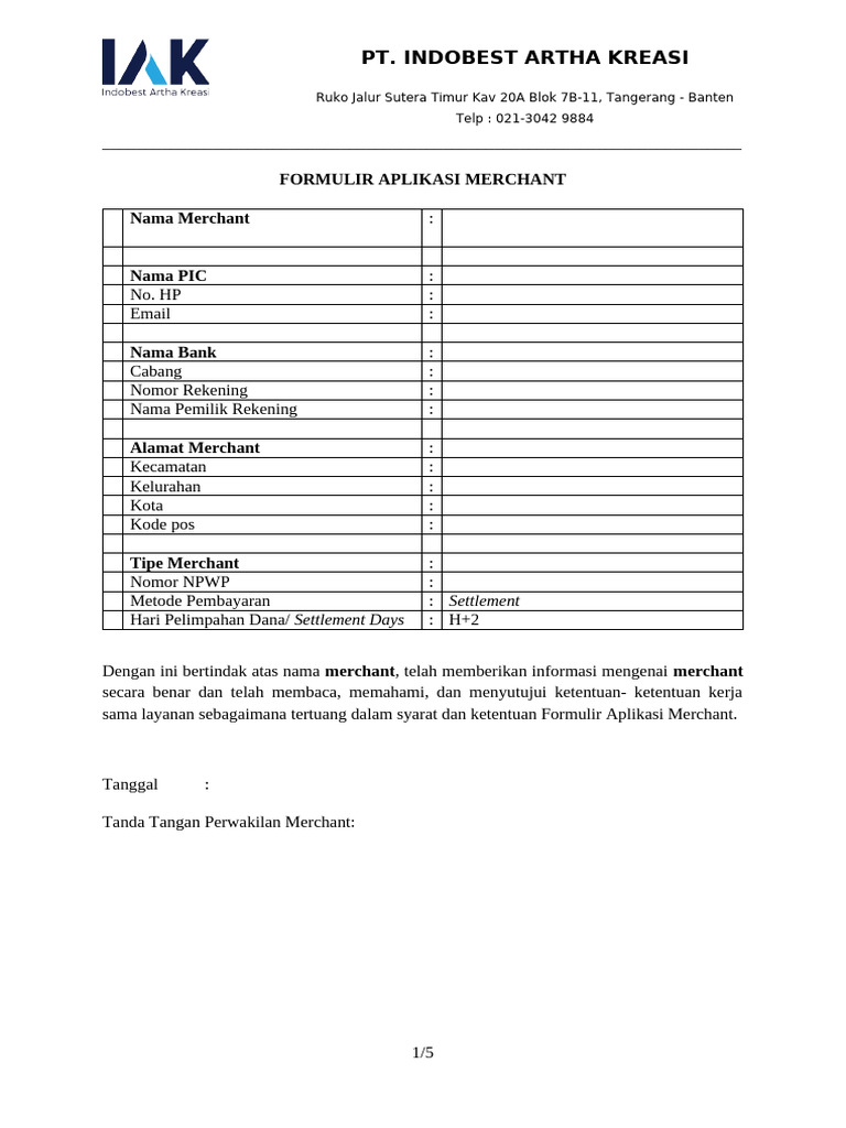 Merchant Form IAK (Institusi Pendidikan) V1 | PDF