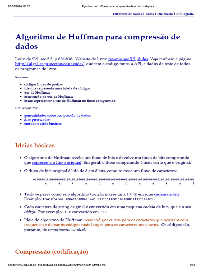 Algoritmo de Huffman para compressão de arquivos digitais | PDF | Compressão de dados | String ...