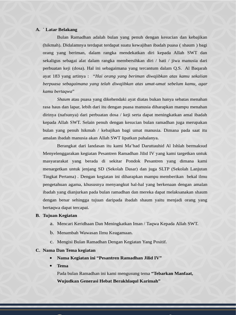 Proposal Pesantren Ramadhan | PDF