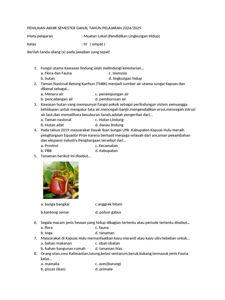 Soal Sas Mulok Kelas 4 2024-2025 | PDF