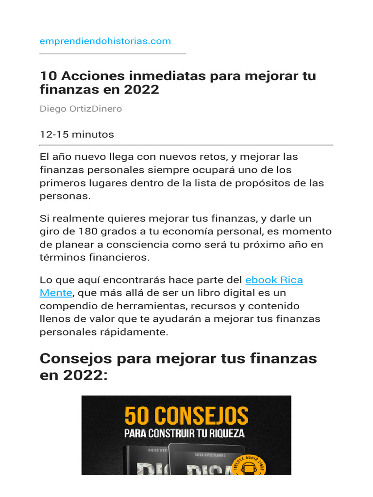 10 Acciones inmediatas para mejorar tu finanzas en 2022 | PDF | Finanzas personales | Inversiones