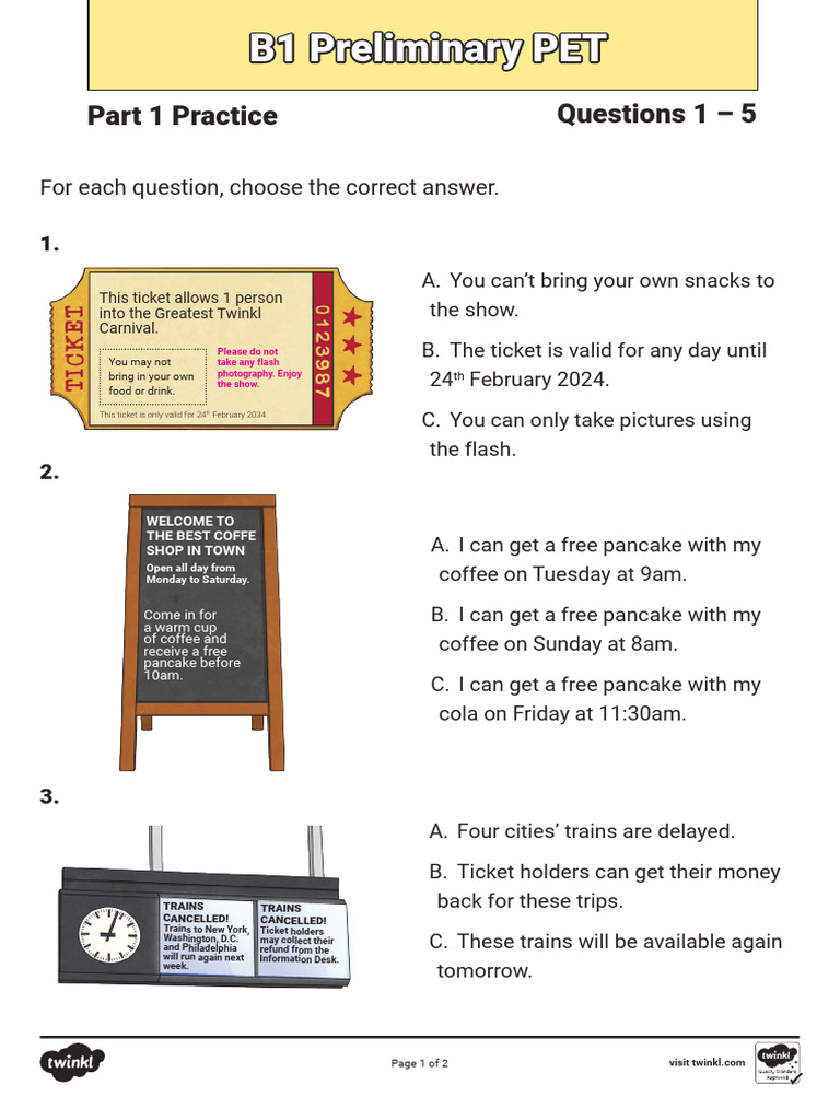 B1 PET Exam Reading Practice | PDF