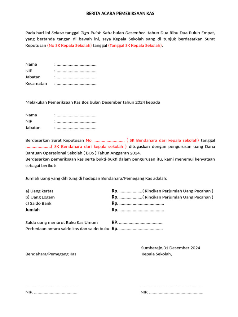 Berita Acara Pemeriksaan Kas | PDF
