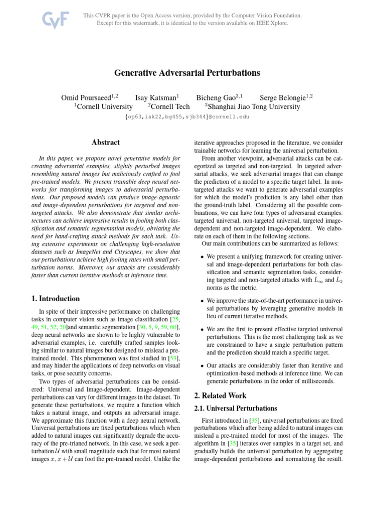 Poursaeed 等。 - 2018 - Generative Adversarial Perturbations | PDF | Image Segmentation | Applied ...