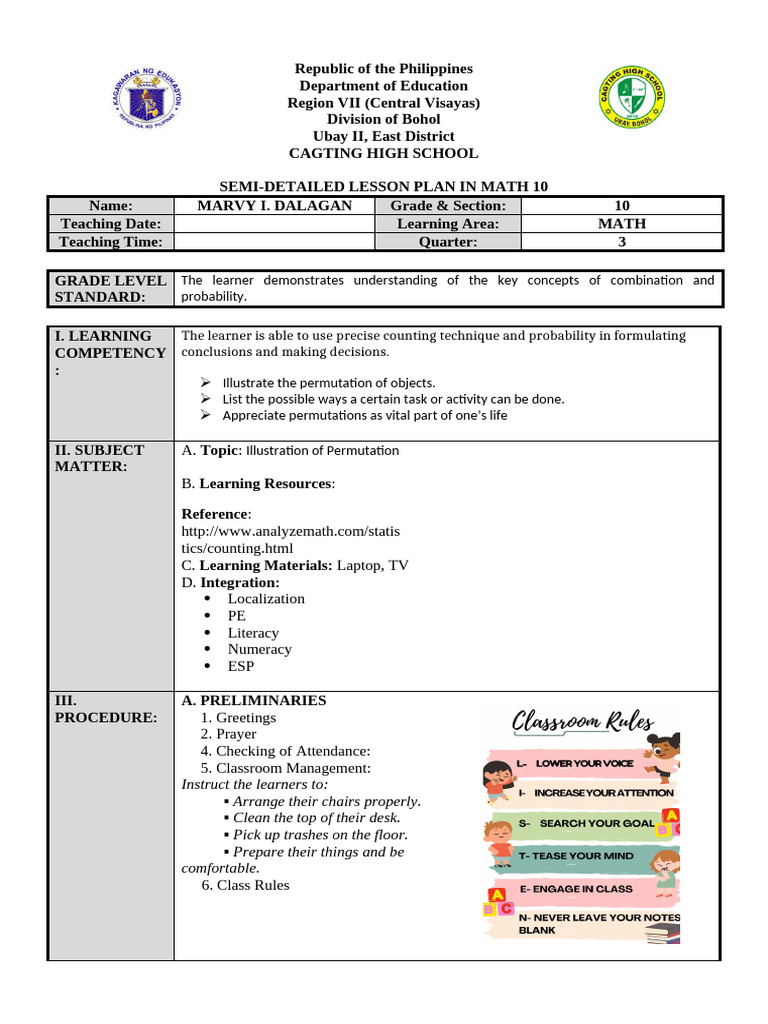 G10-Q3-Week1-Day1-Illustration of Permutation | PDF | Permutation | Learning
