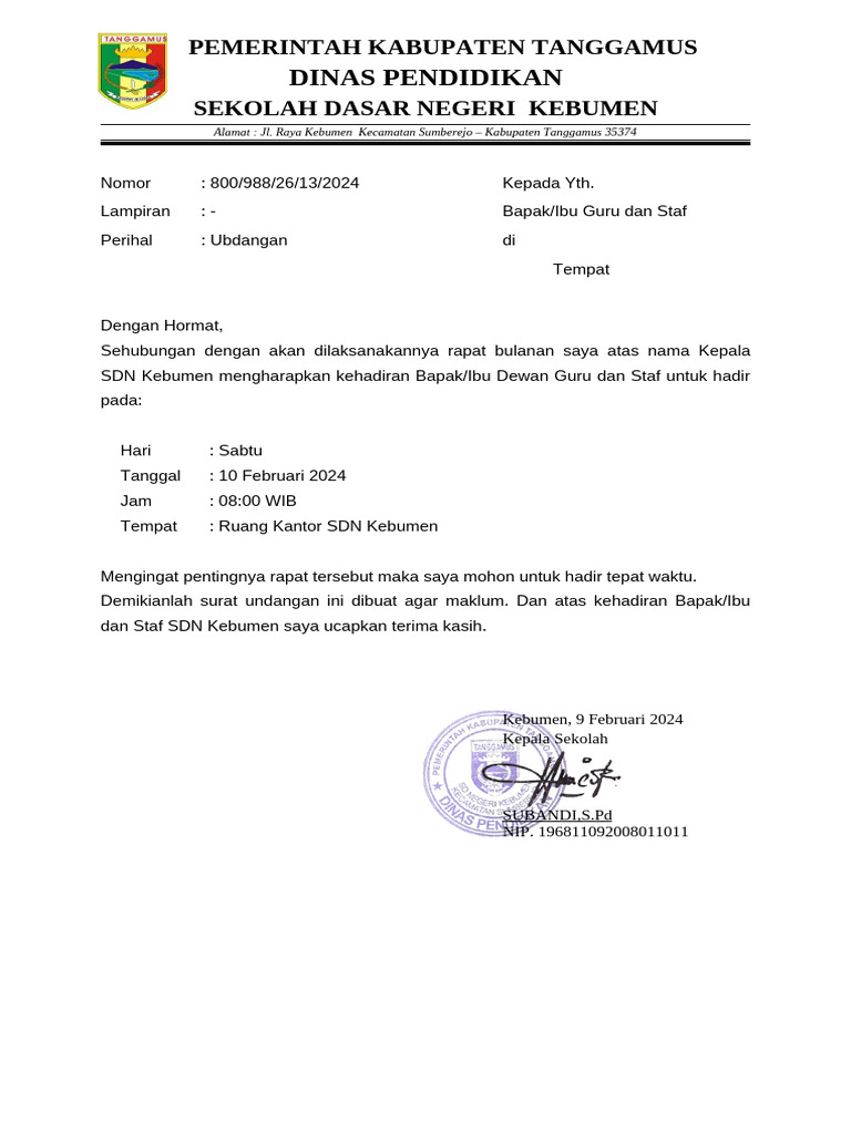 Undangan Rapat Bulanan | PDF