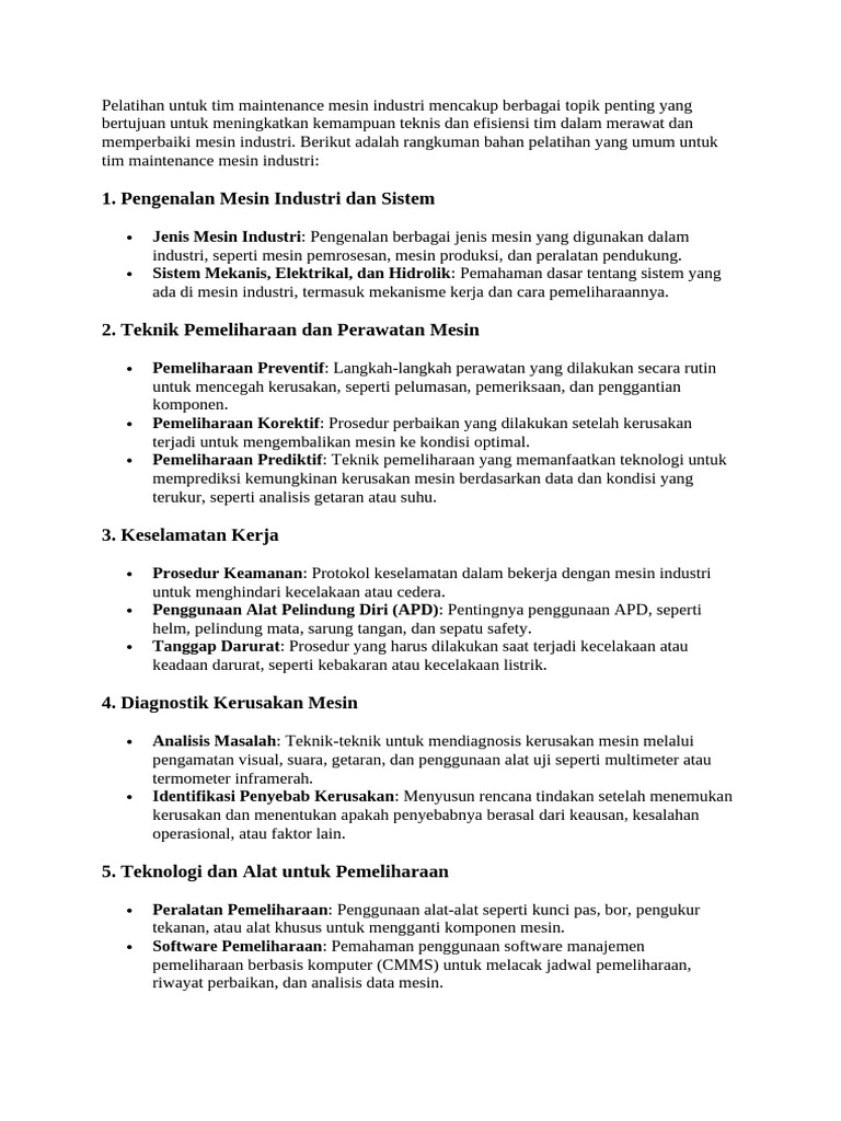 Pelatihan Efektif Tim Maintenance Mesin | PDF