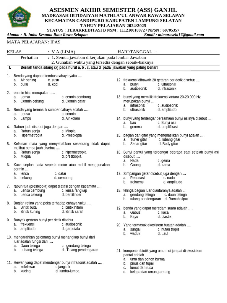 SOAL UAS GANJIL IPAS | PDF