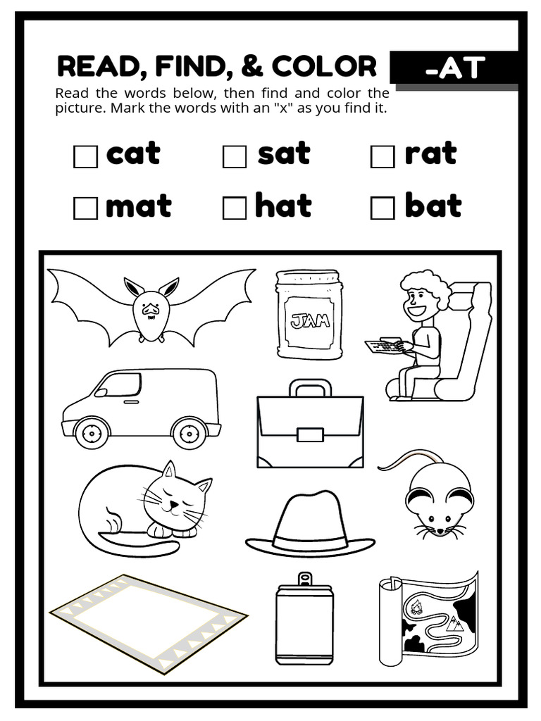 Read, Find, And Color CVC at Word Family Worksheet | PDF