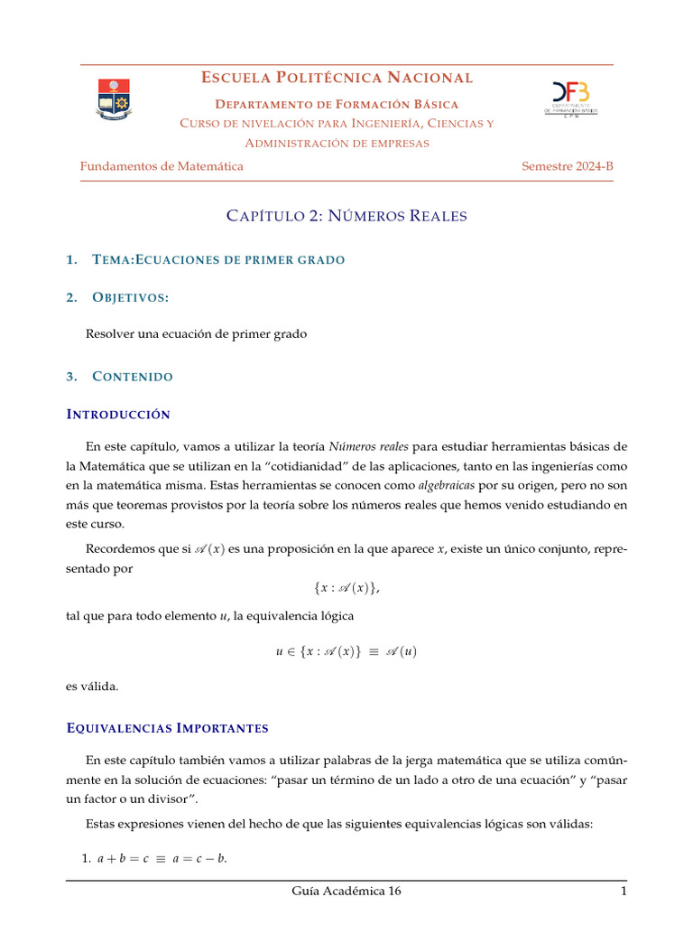 Guía 16-2024B Ecuación de Primer Grado | PDF | Ecuaciones | Número Real