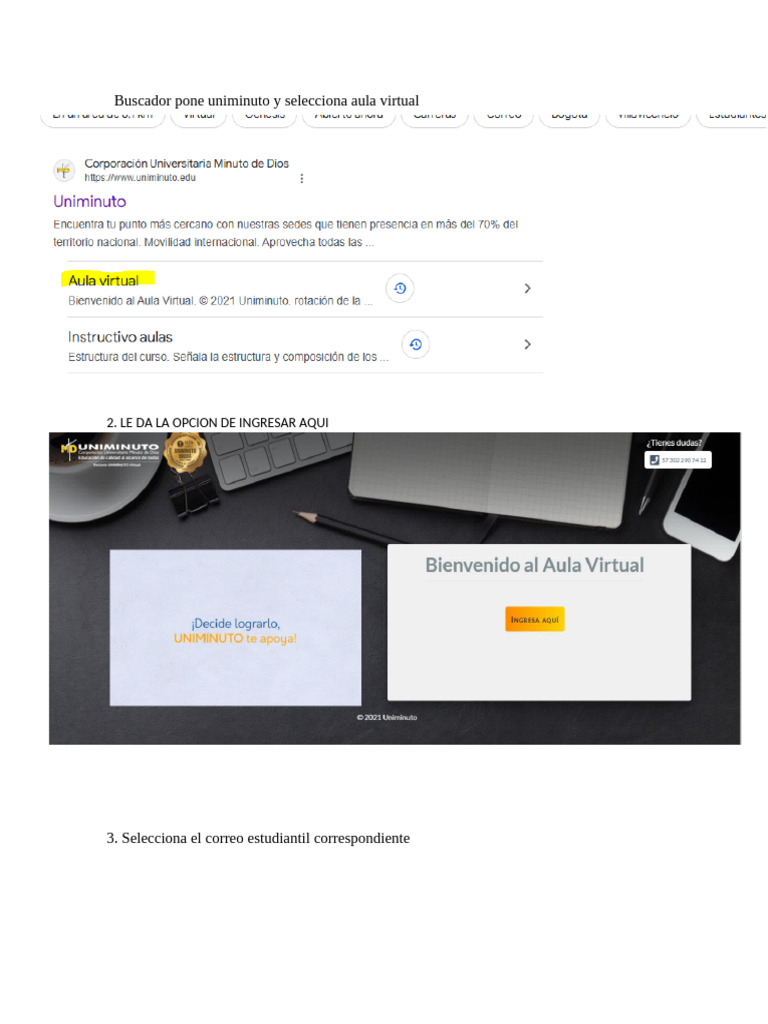 Guía de Acceso al Aula Virtual Uniminuto | PDF
