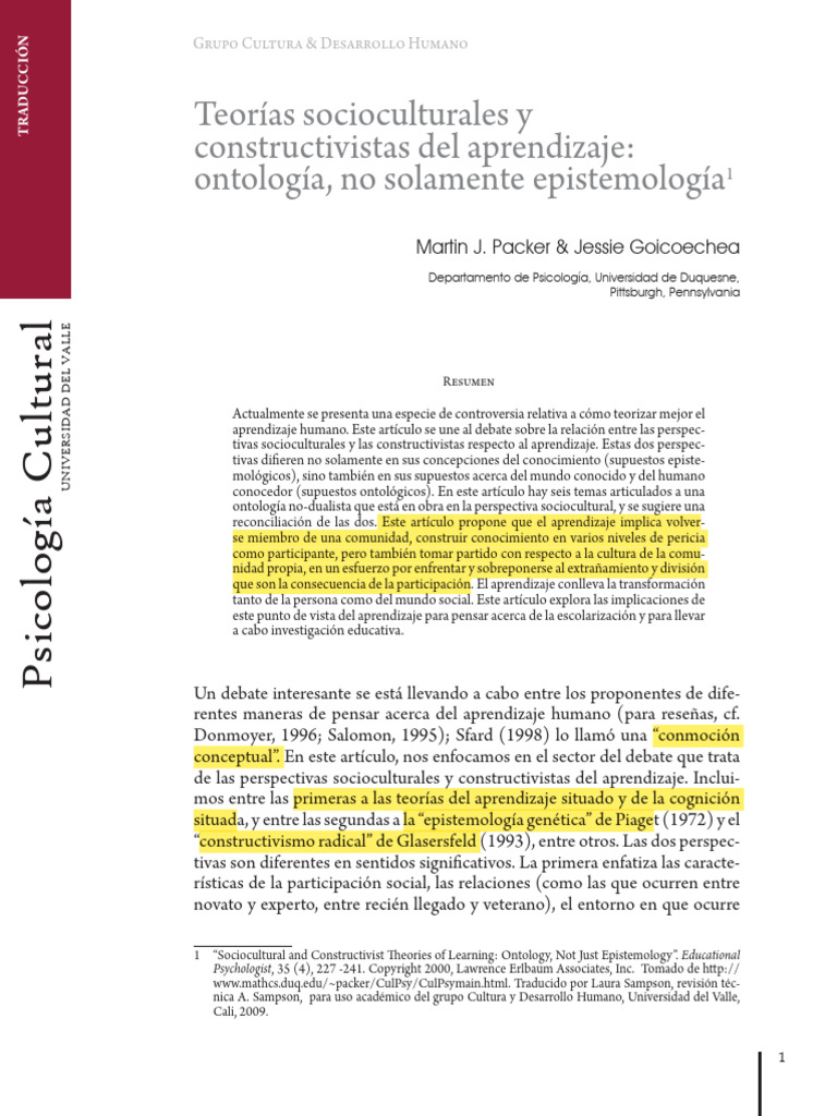 Teorias Socioculturales y Constructivistas | PDF | Immanuel Kant ...