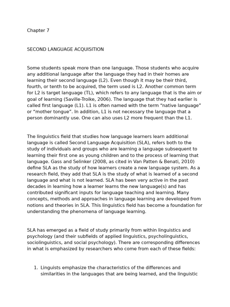 Second Language Acquisition | PDF | Second Language Acquisition | Second Language