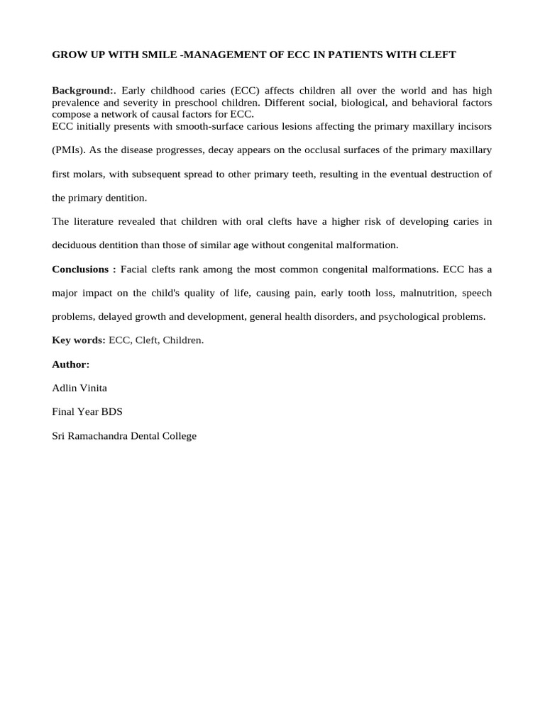 ECC Management in Cleft Patients | PDF