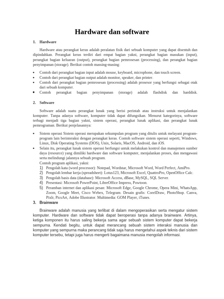 Hardware, software dan brainware | PDF