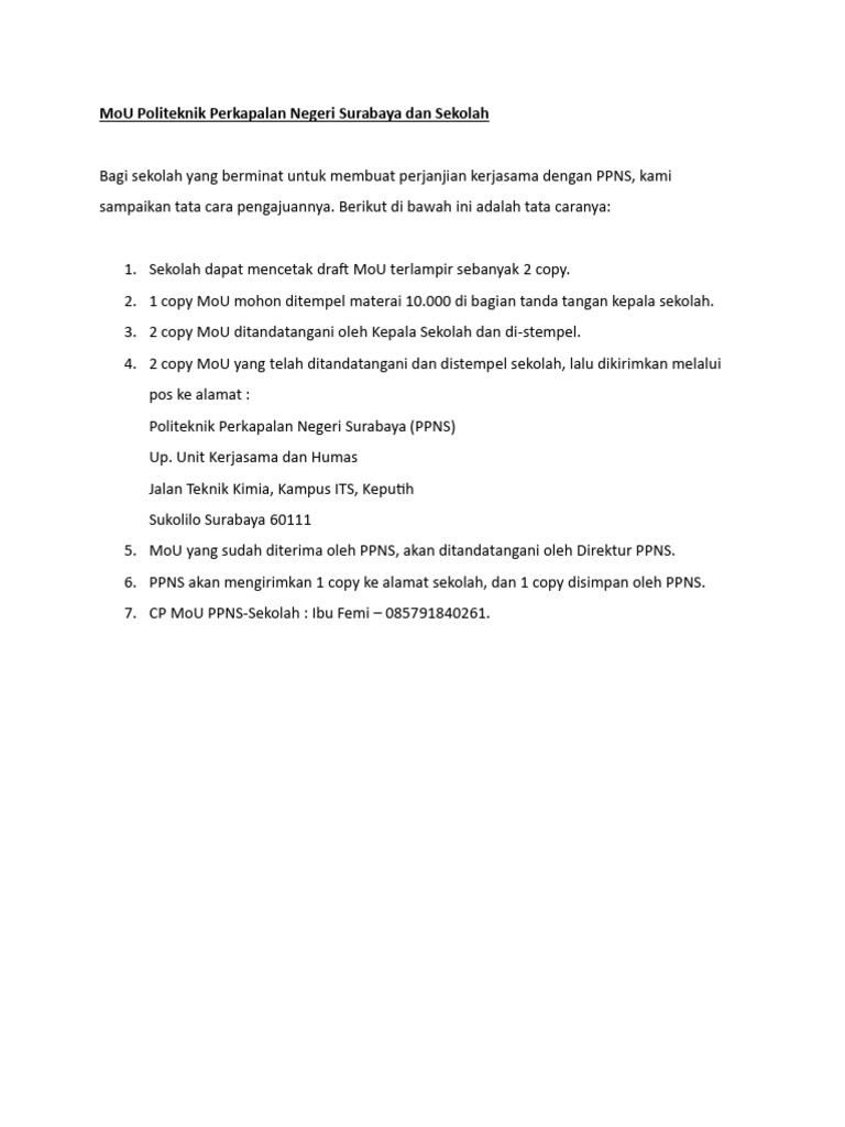 Cara Pengajuan MoU PPNS Sekolah | PDF
