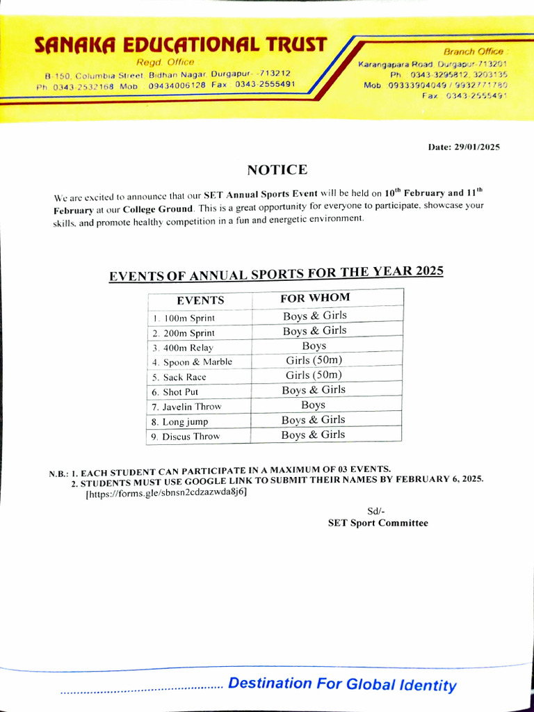 SET ANNUAL SPORTS 2025 NOTICE | PDF | Sport Of Athletics | Games Of ...