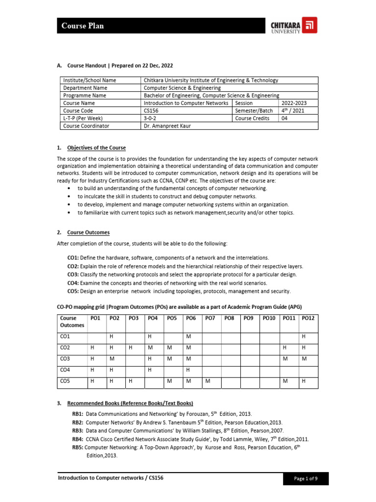 CHO Introduction To Computer Networks (CS156) 230110 140912 | PDF ...